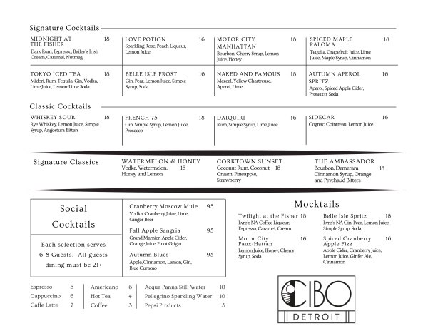 Our Menu - Cibo Detroit