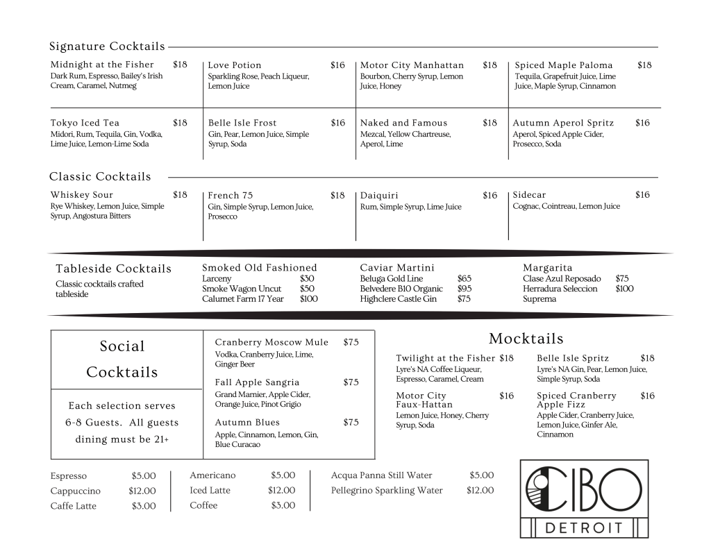 Our Menu - Cibo Detroit