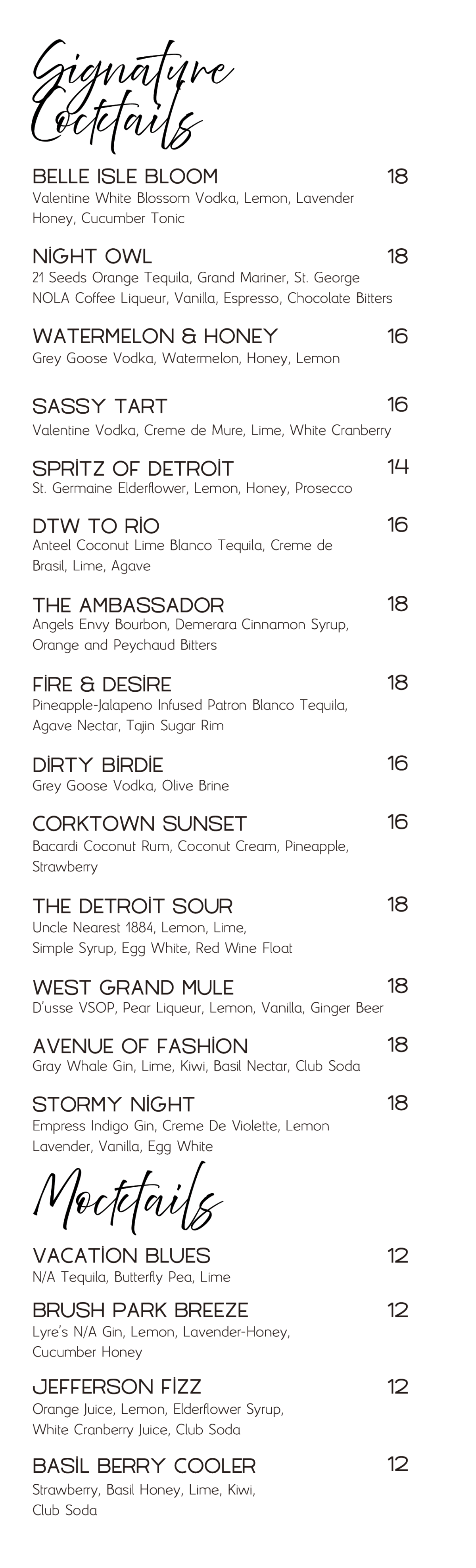 Our Menu - Cibo Detroit