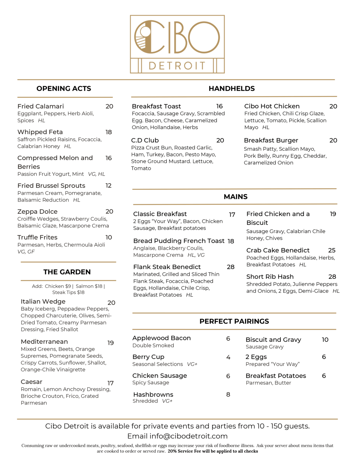 Our Menu - Cibo Detroit