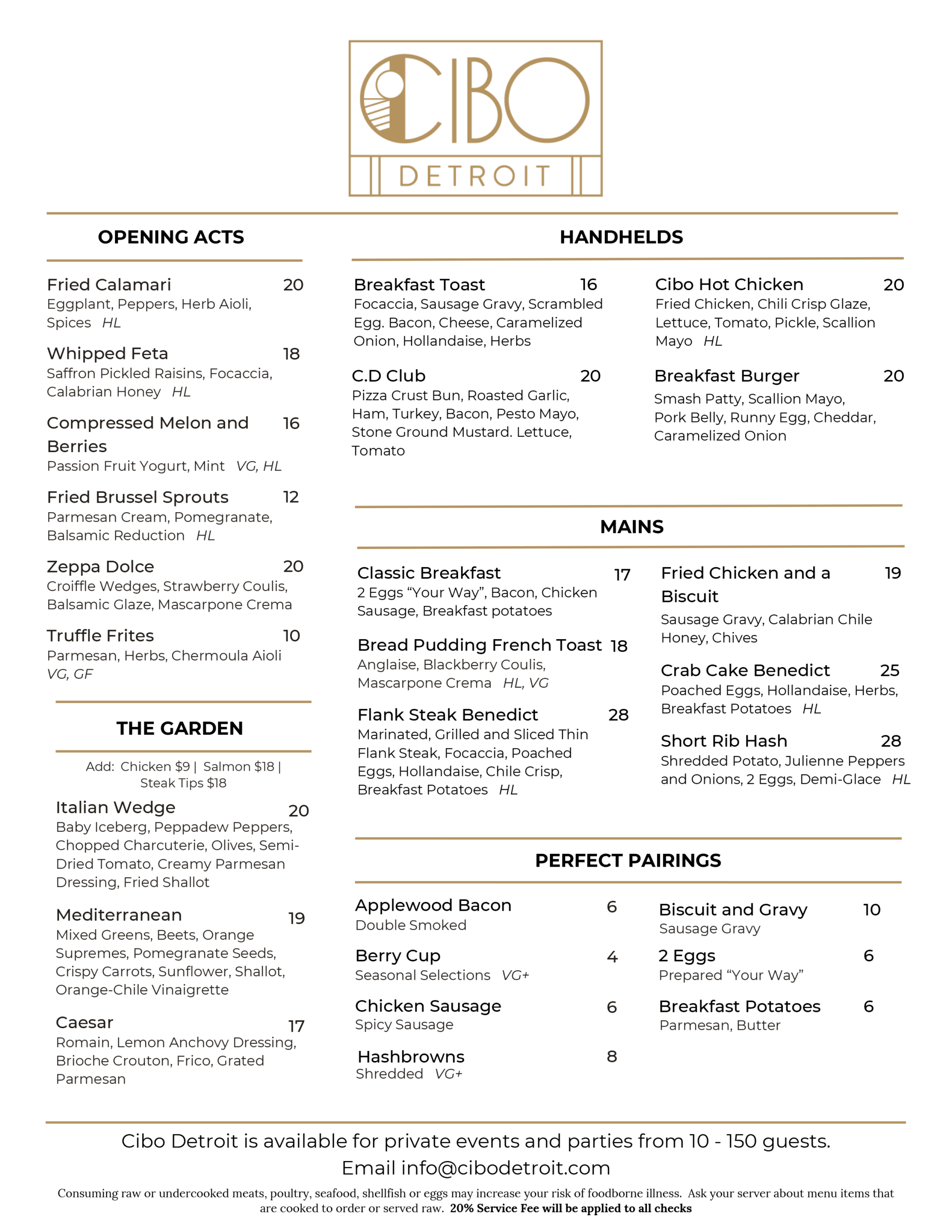 Our Menu - Cibo Detroit