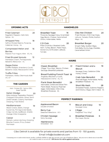 Our Menu - Cibo Detroit