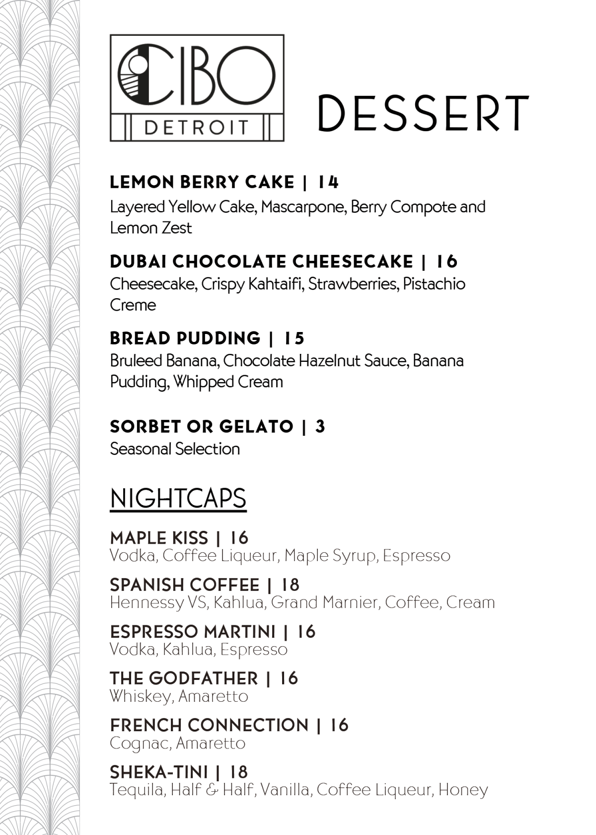 Our Menu - Cibo Detroit