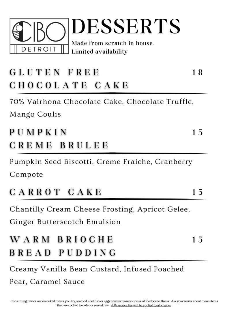 Our Menu - Cibo Detroit