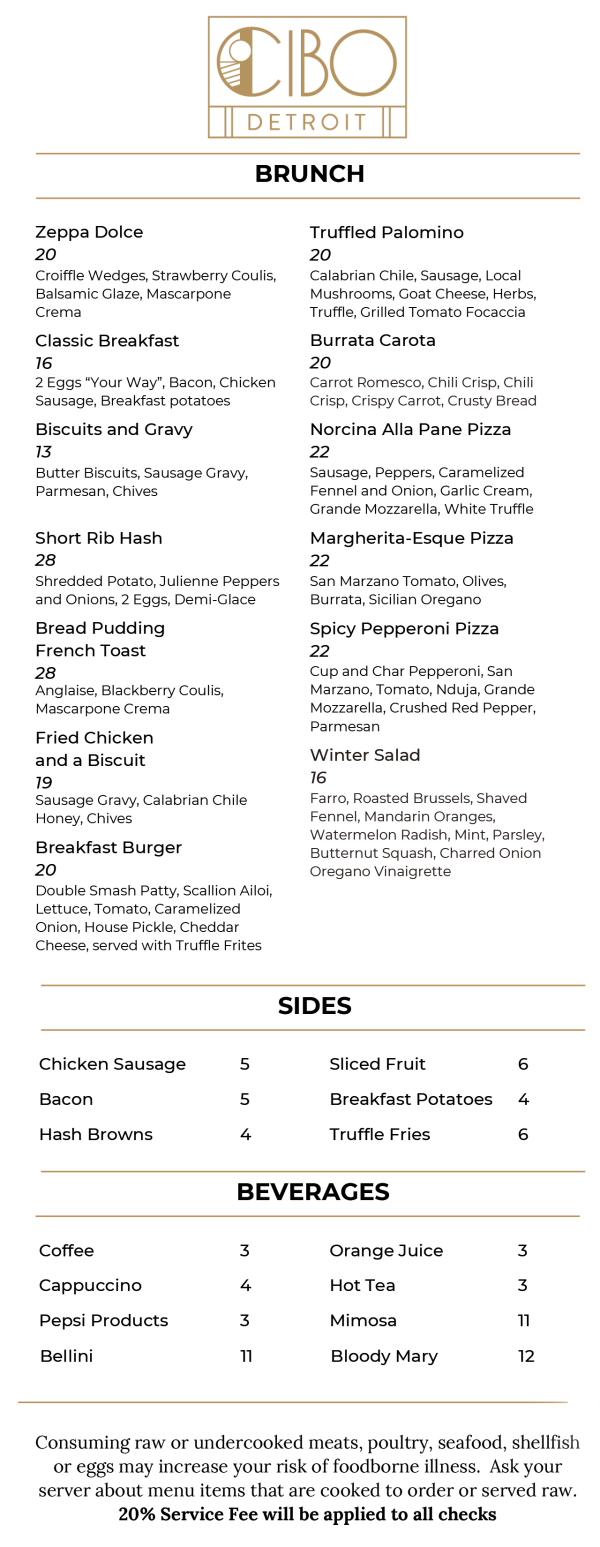 Our Menu - Cibo Detroit