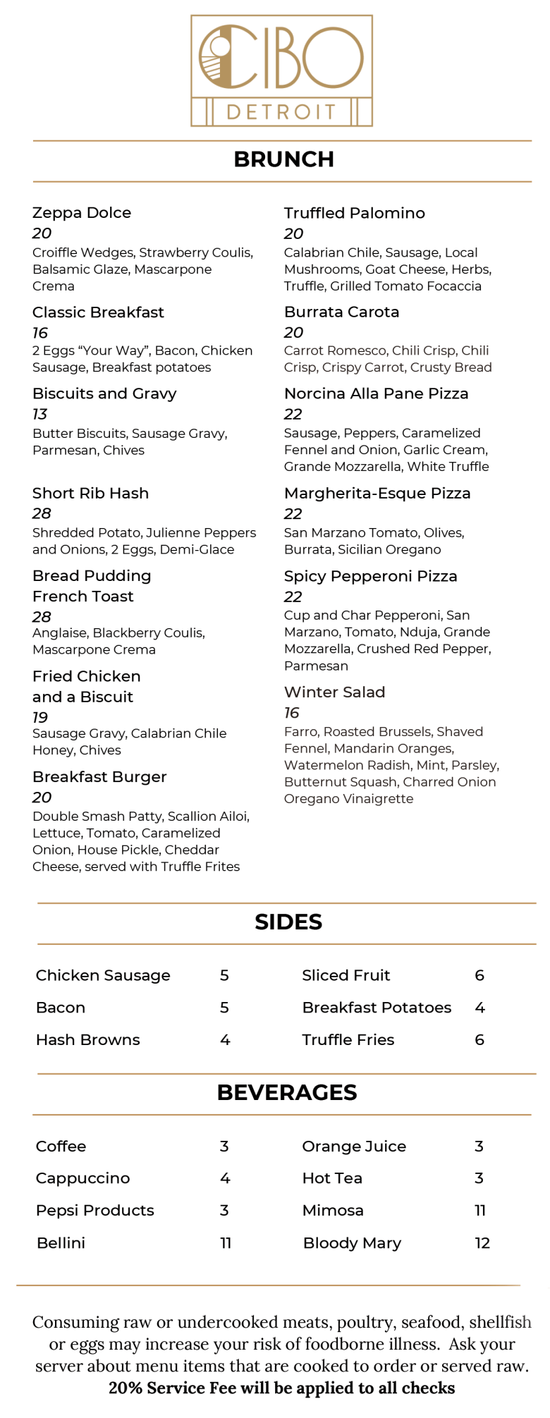 Our Menu - Cibo Detroit