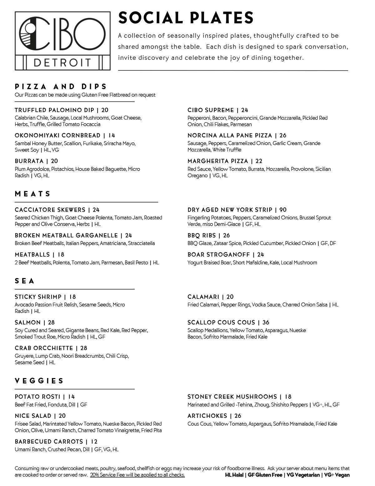 Our Menu - Cibo Detroit