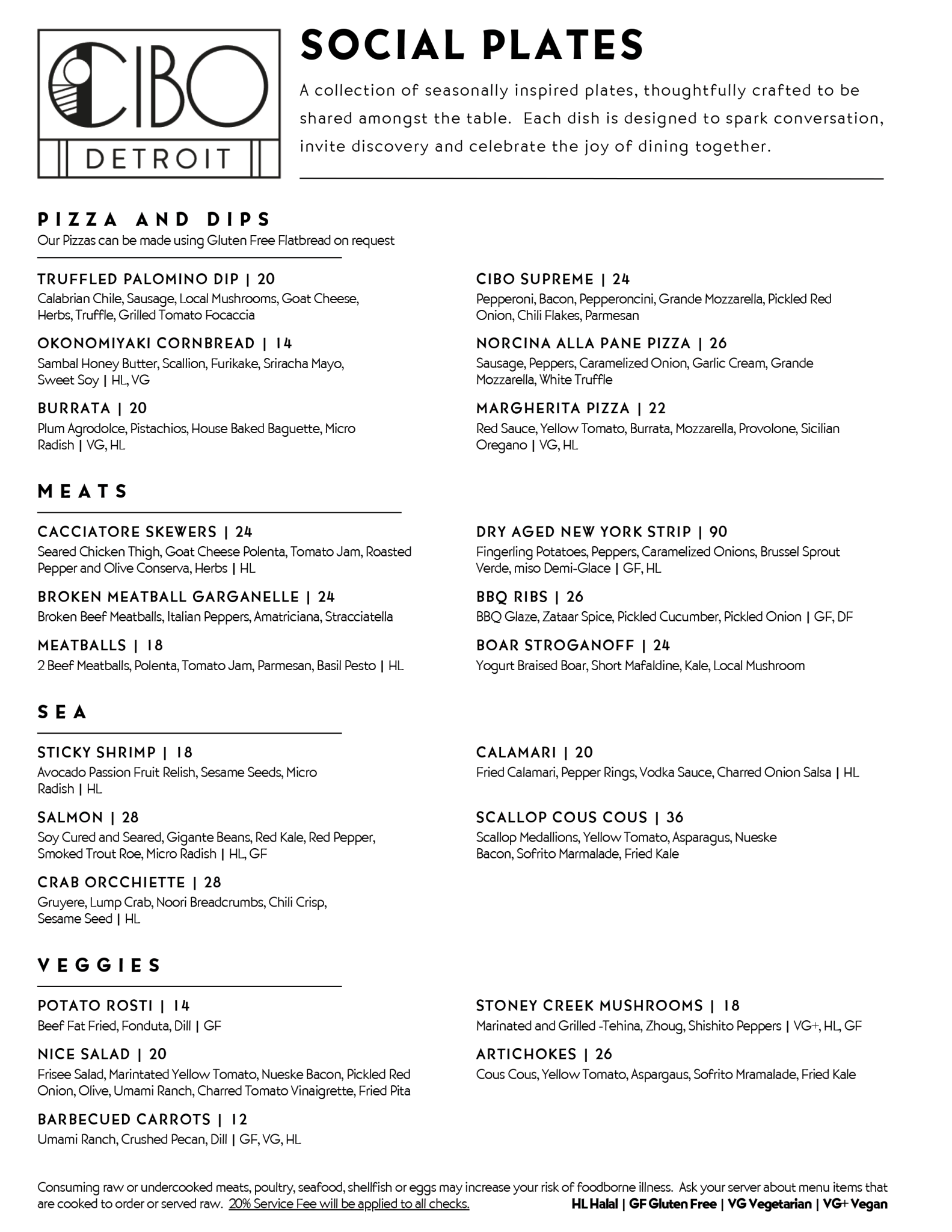 Our Menu - Cibo Detroit