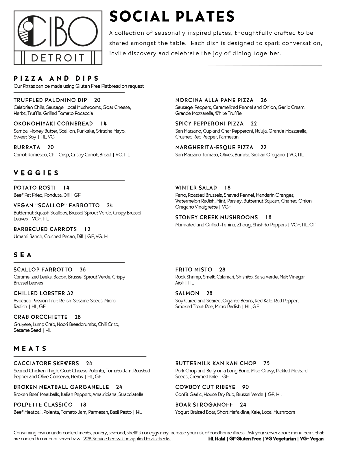 Our Menu - Cibo Detroit
