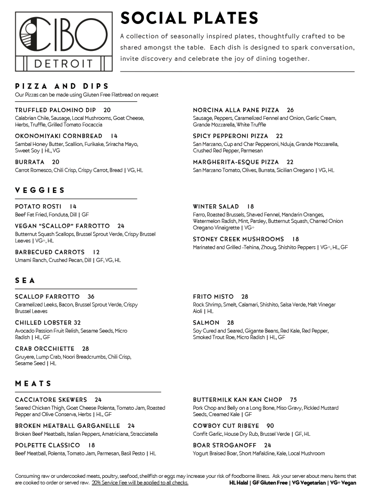 Our Menu - Cibo Detroit