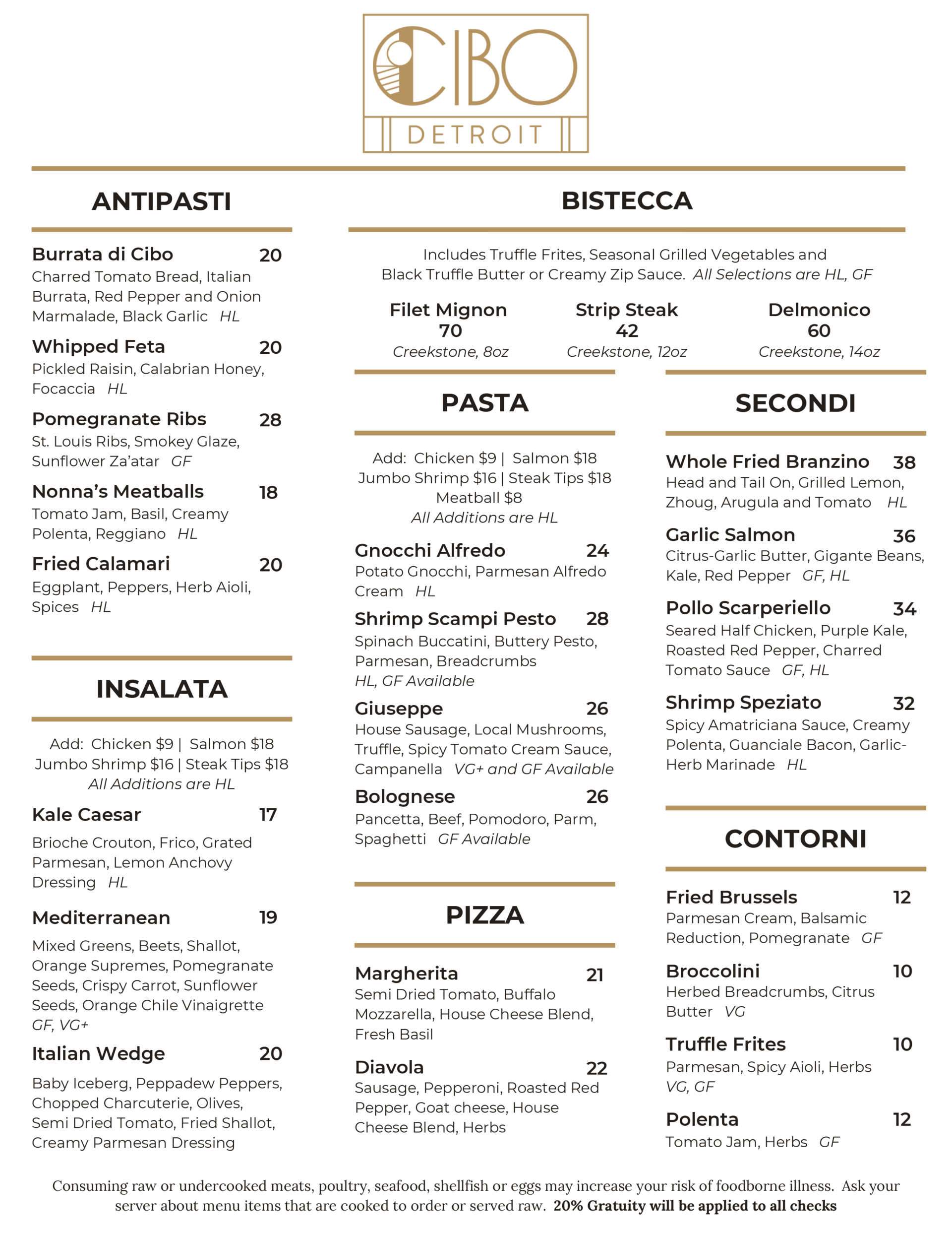Our Menu - Cibo Detroit