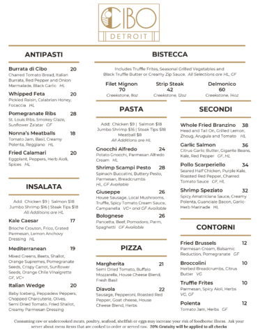 Our Menu - Cibo Detroit