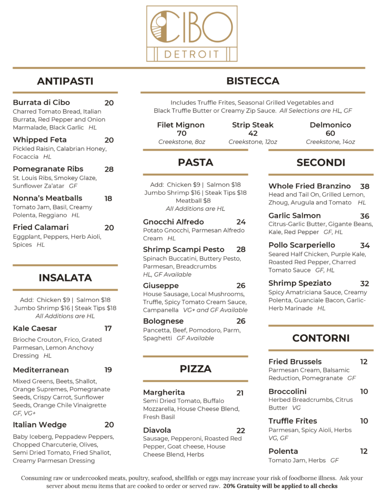 Our Menu - Cibo Detroit
