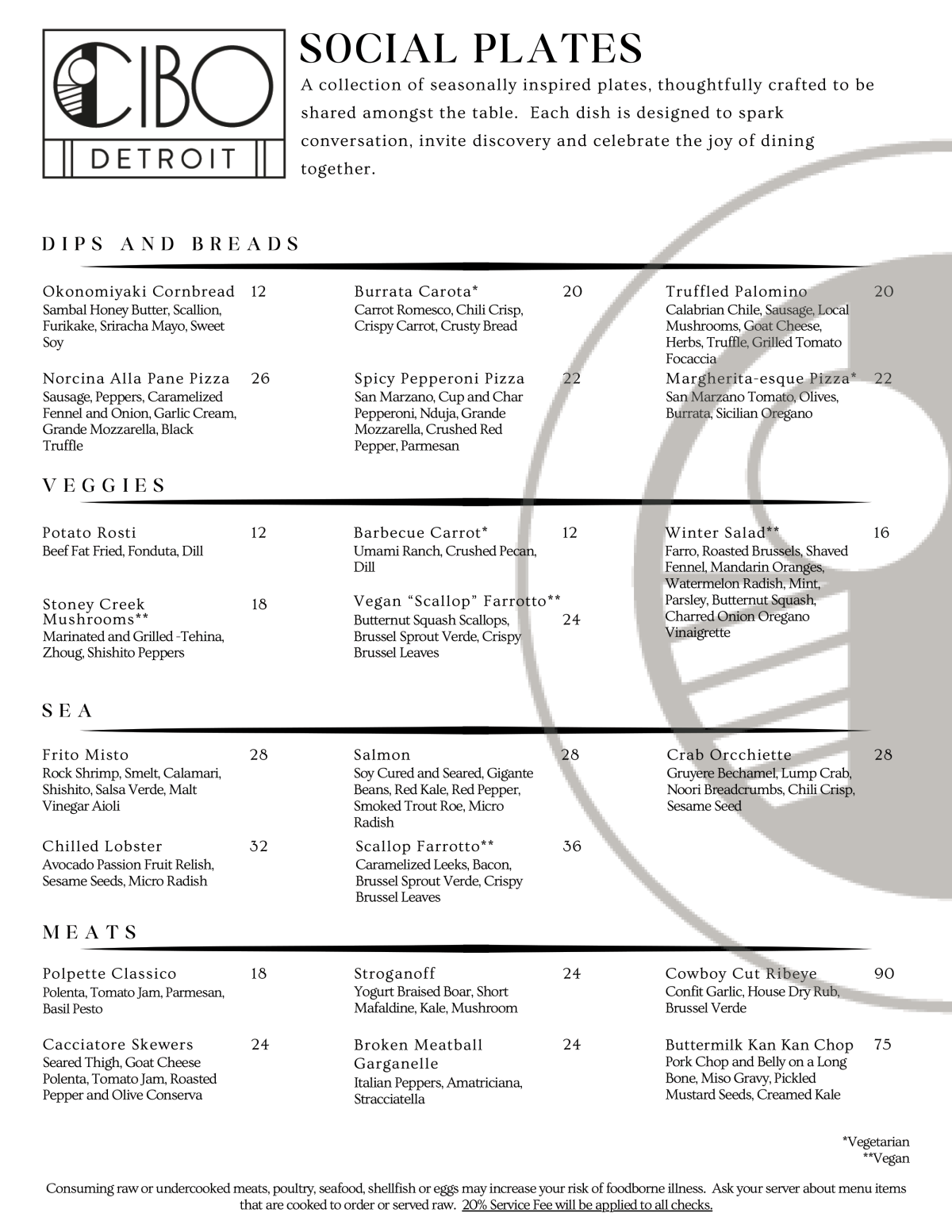 Our Menu - Cibo Detroit