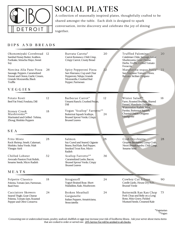 Our Menu - Cibo Detroit