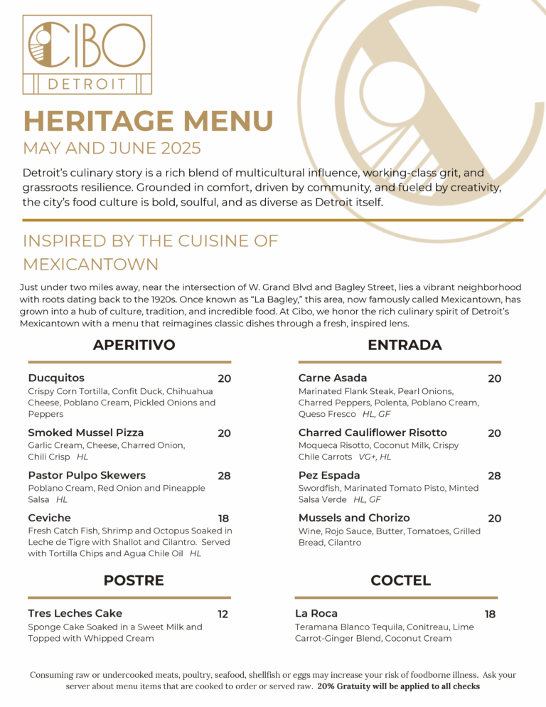 Our Menu - Cibo Detroit